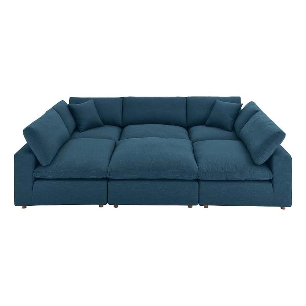 Pemberly Row 6-Piece Overstuffed Fabric Sectional Sofa in Azure Blue ...