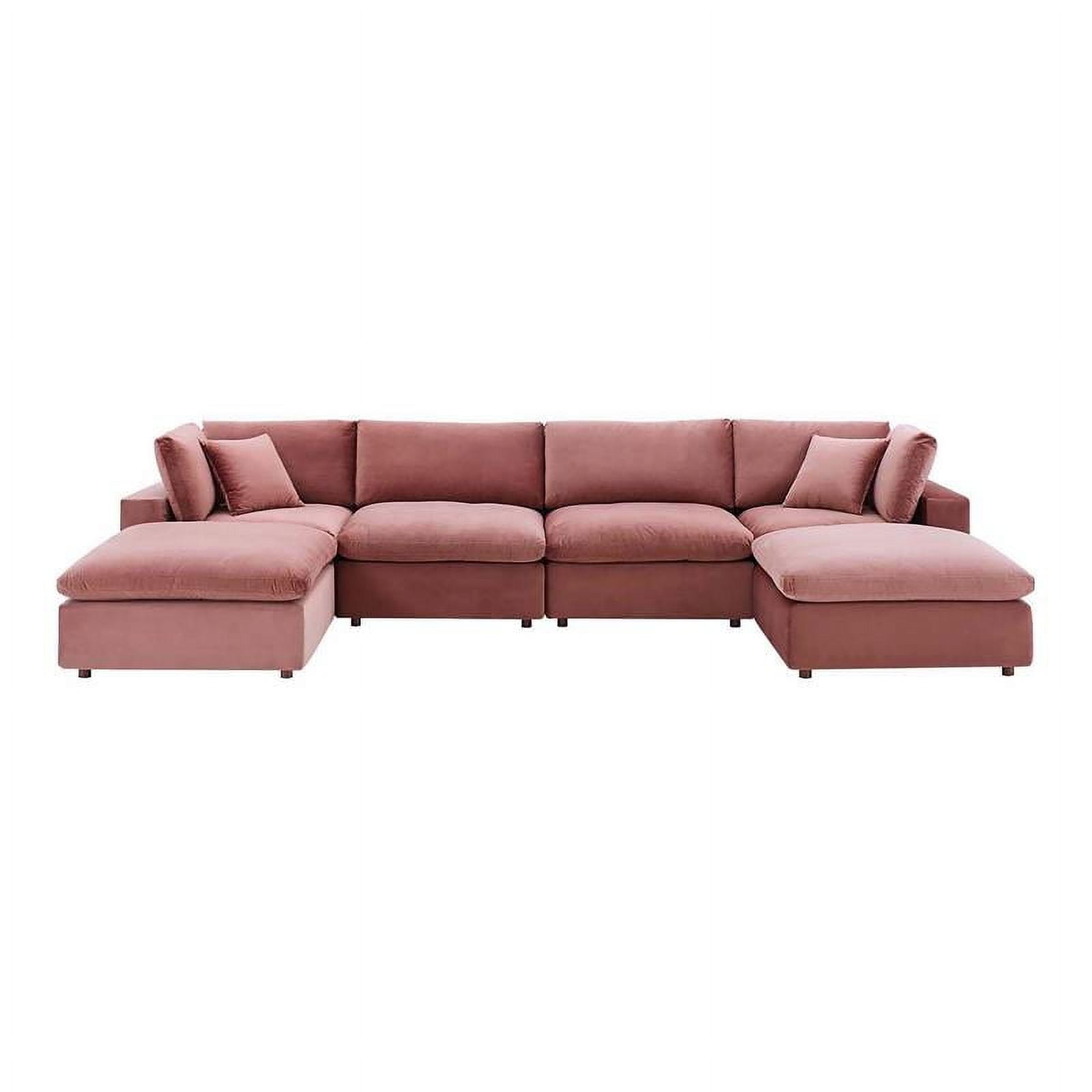 Pemberly Row 6-Piece Overstuffed Velvet Sectional Sofa in Dusty Rose ...