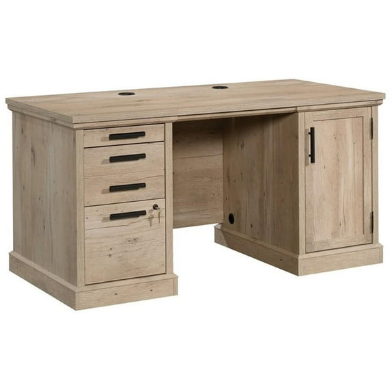 Pemberly Row 60" Engineered Wood Double Pedestal Desk in Prime Oak ...