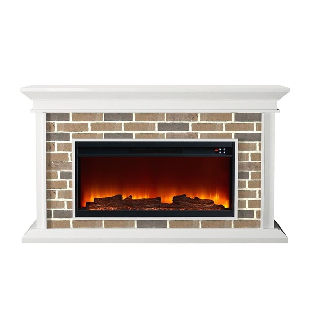 Pemberly Row 60" Freestanding Electric Fireplace with Faux Brick Mantle ...