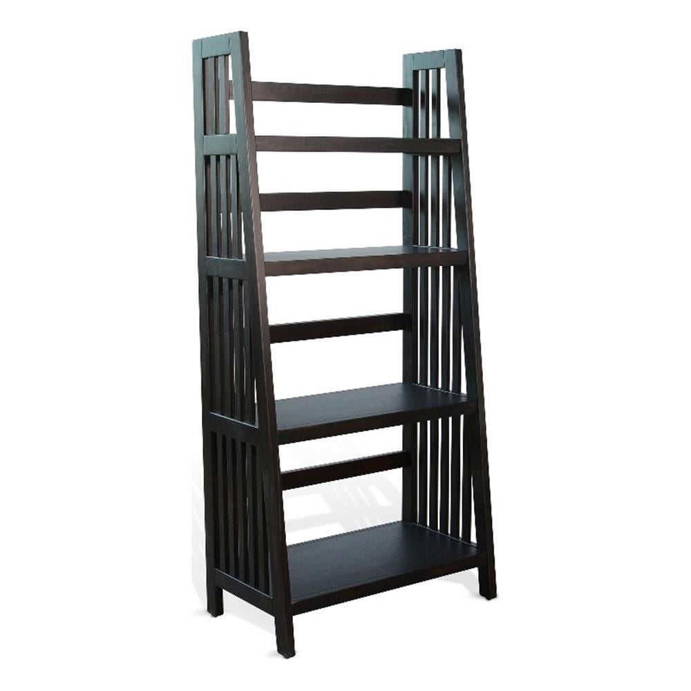 Pemberly Row 60" Mahogany Wood Folding Bookcase in Black Walnut ...