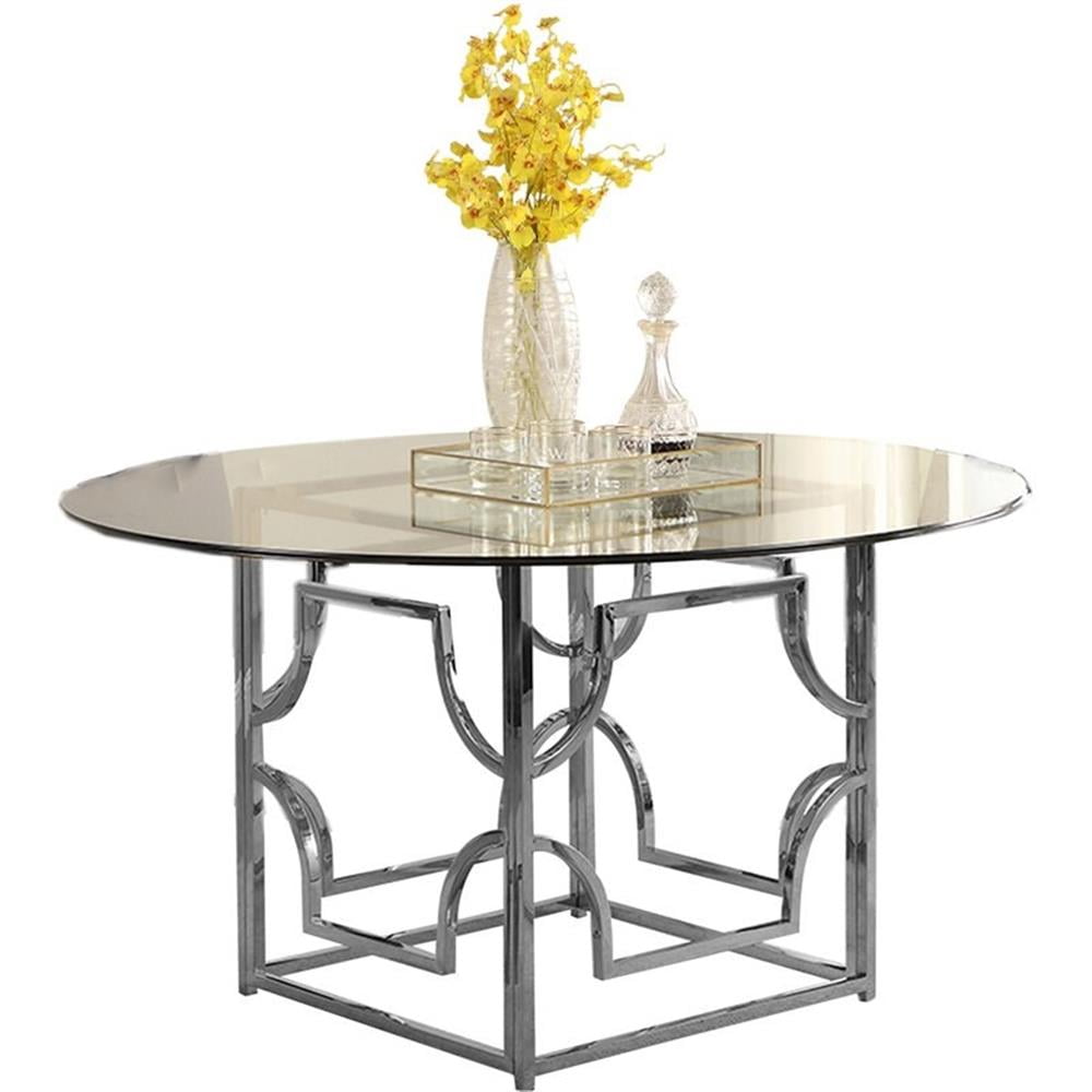Pemberly Row 60" Modern Tempered Glass Dining Table in Silver - Walmart.com