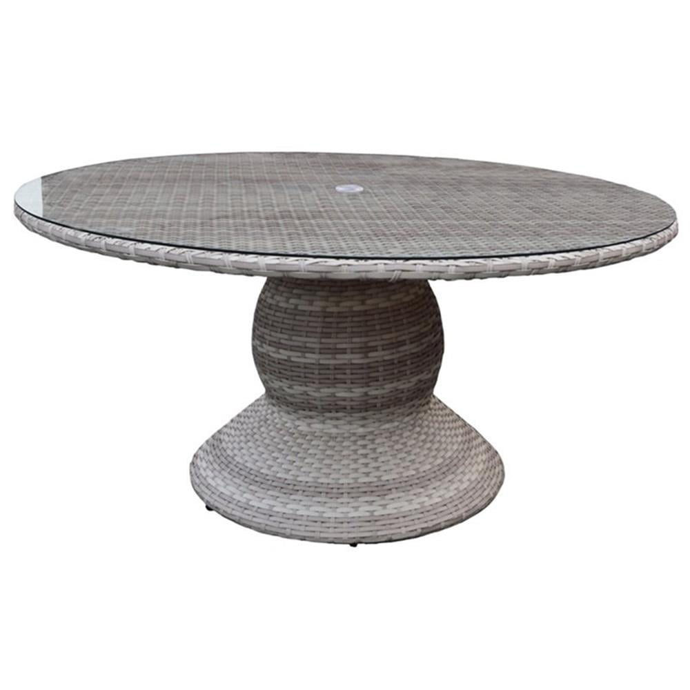 Pemberly Row 60" Round Glass Top Patio Dining Table in Vanilla Cream ...