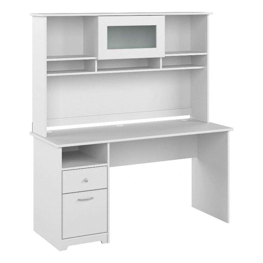 Pemberly Row 60W Computer Desk with Hutch in White - Engineered Wood ...