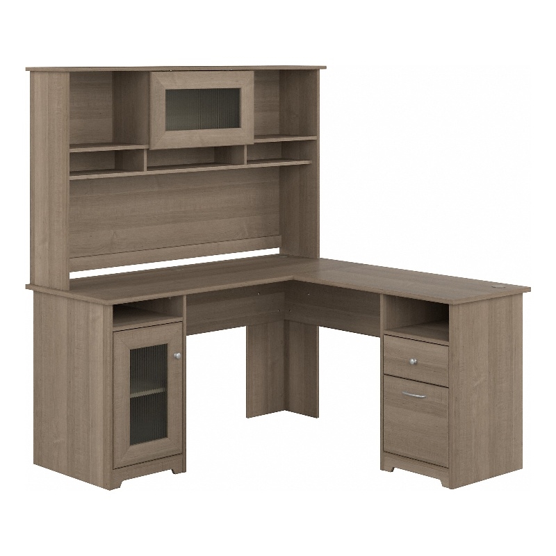 Pemberly Row 60W L Shaped Computer Desk with Hutch in Ash Gray ...