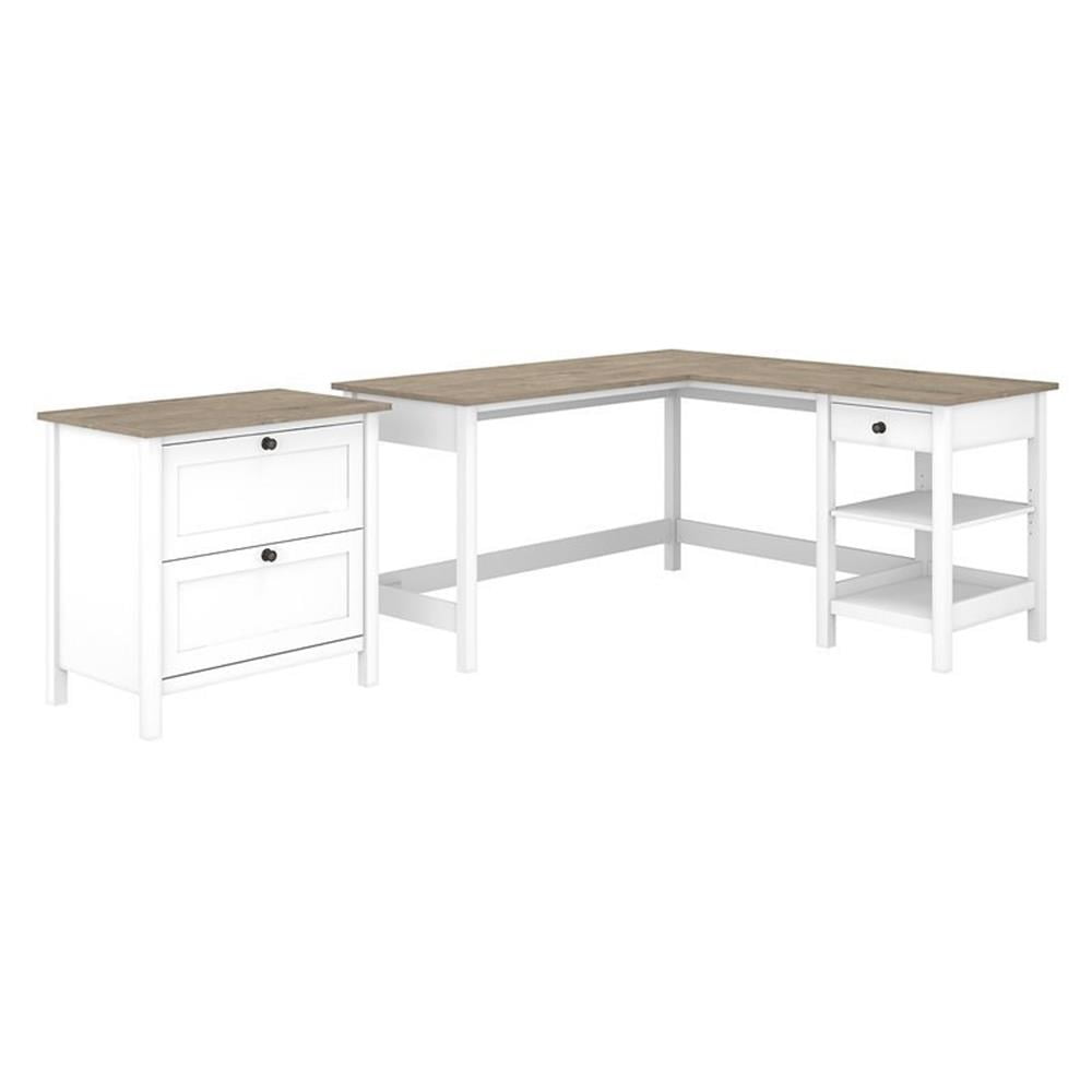 Pemberly Row 60W L Shaped Computer Desk with Lateral File Cabinet ...