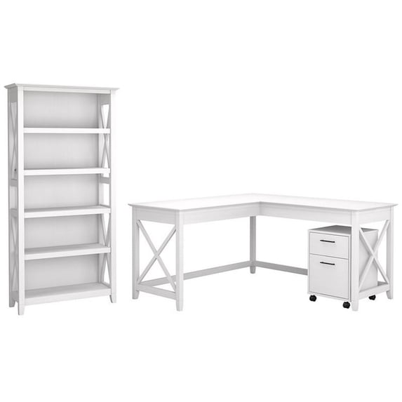 Pemberly Row 60W L Shaped Desk with Mobile File Cabinet and Bookcase ...