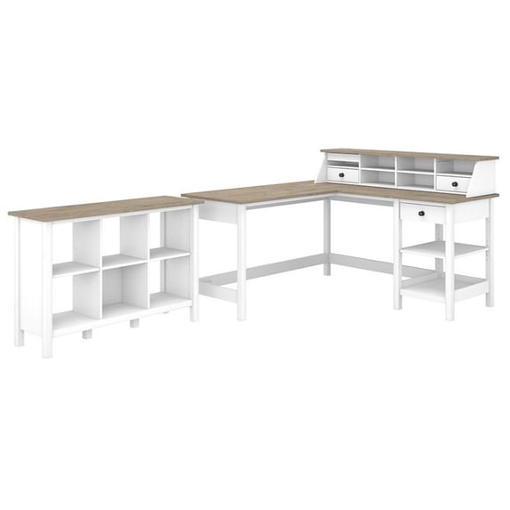 Pemberly Row 60W L Shaped Desk with Organizer and 6 Cube Bookcase ...
