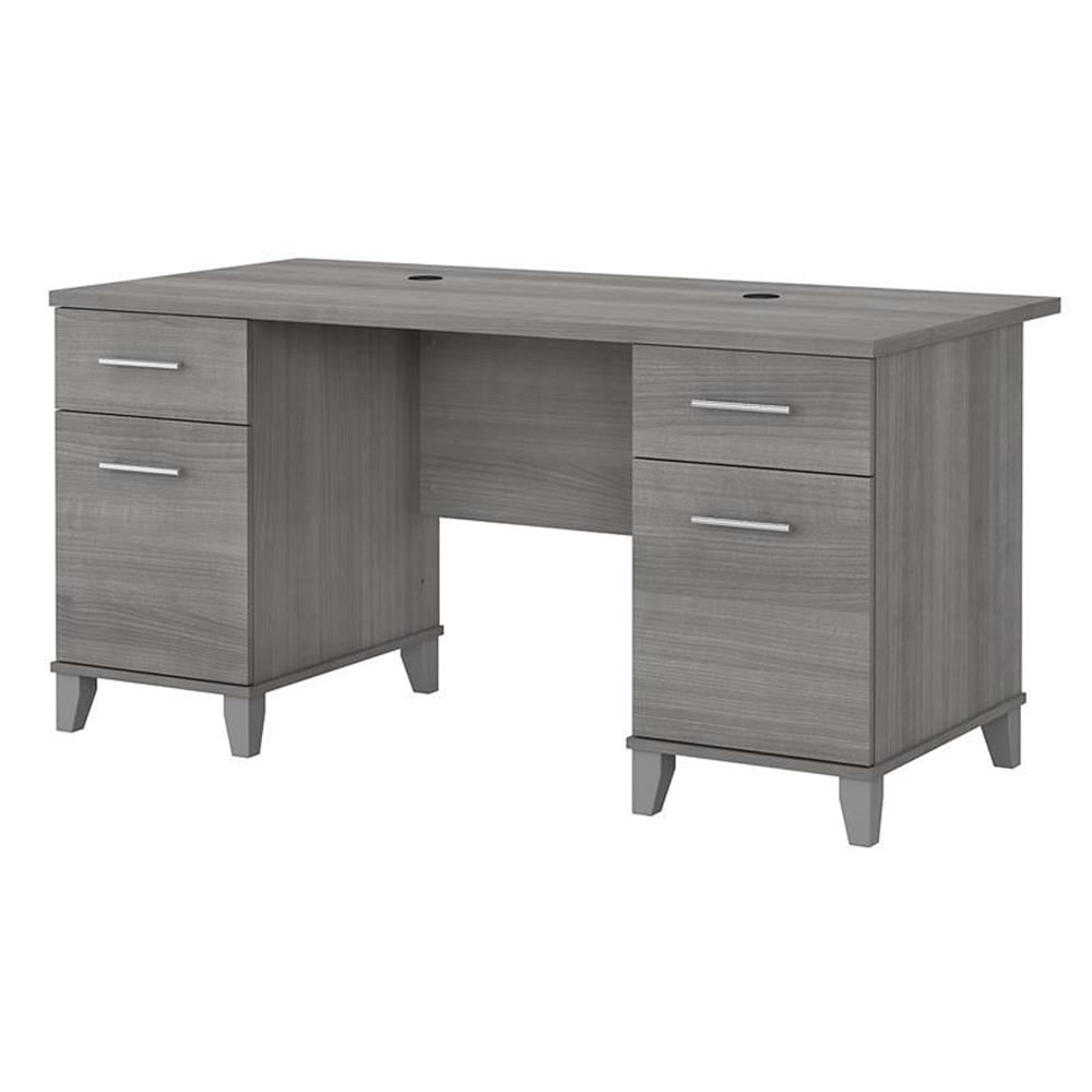 Pemberly Row 60W Office Desk with Drawers in Platinum Gray - Engineered ...