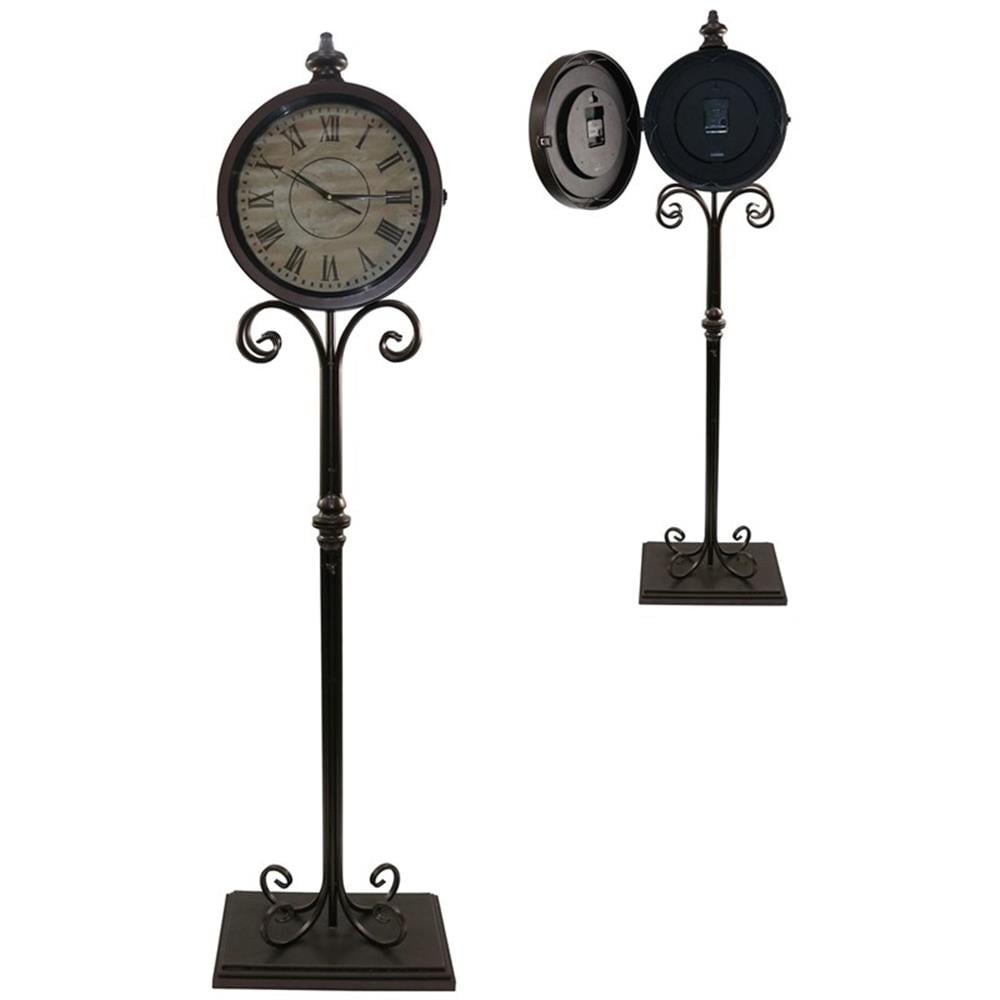 Pemberly Row 63" Metal Floor Clock with Curled Iron Stand in Brown ...