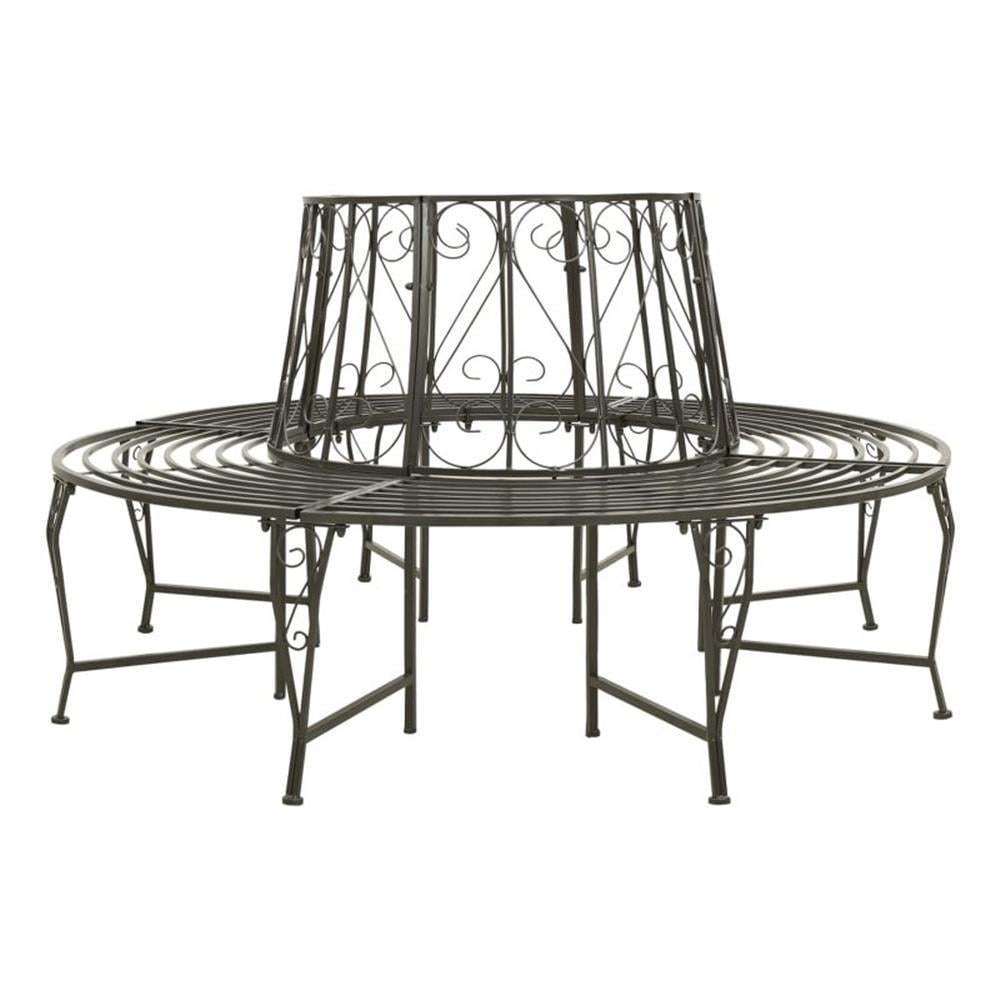 Pemberly Row 63 in Diameter Outdoor Round Bench in Grey Silver Steel ...