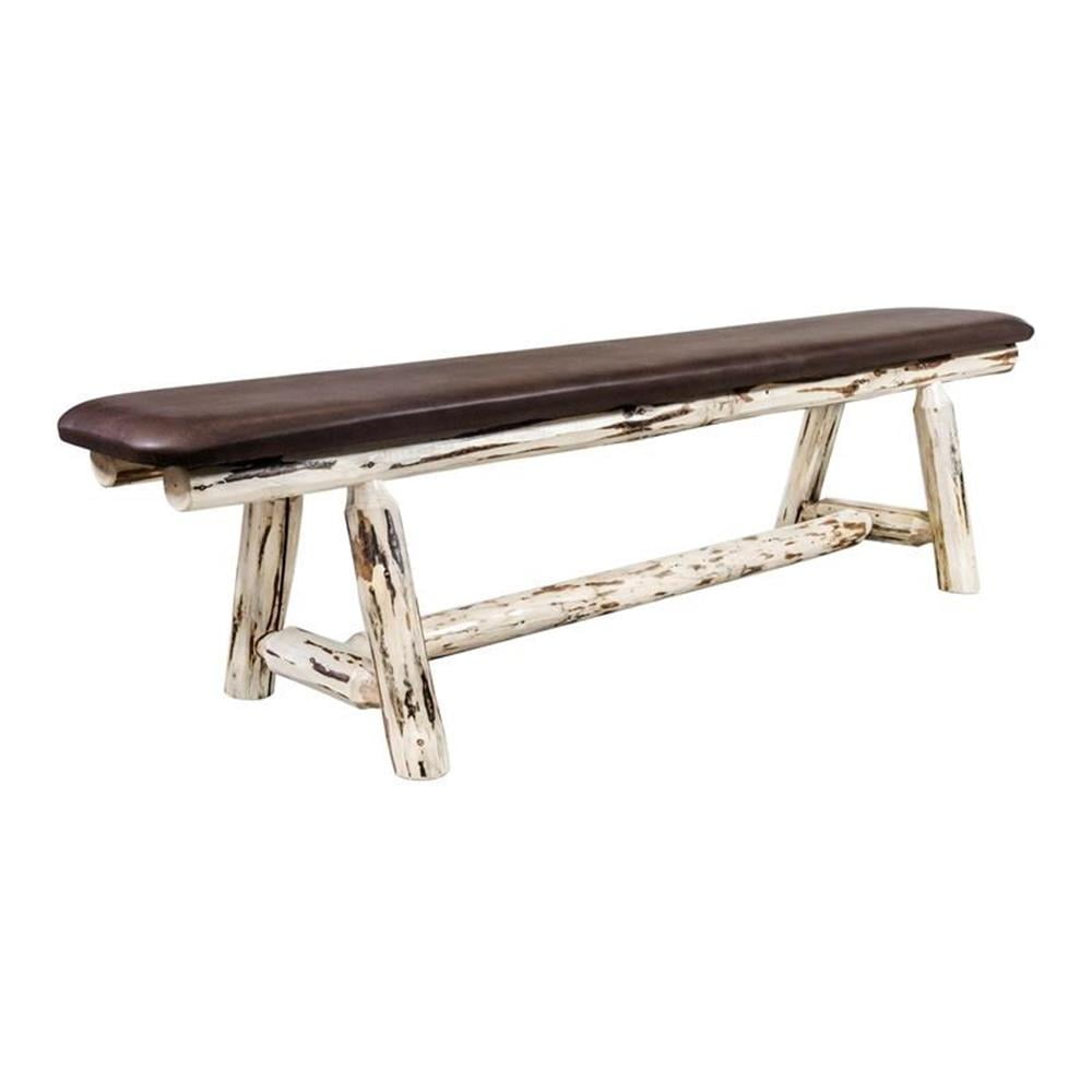 Pemberly Row 6ft Transitional Pine Wood Plank Style Bench in Natural ...