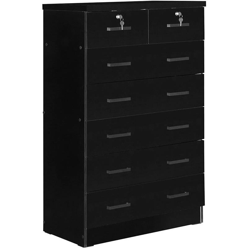 Pemberly Row 7 Drawer Chest Wooden Dresser with Lock in Black - Walmart.com