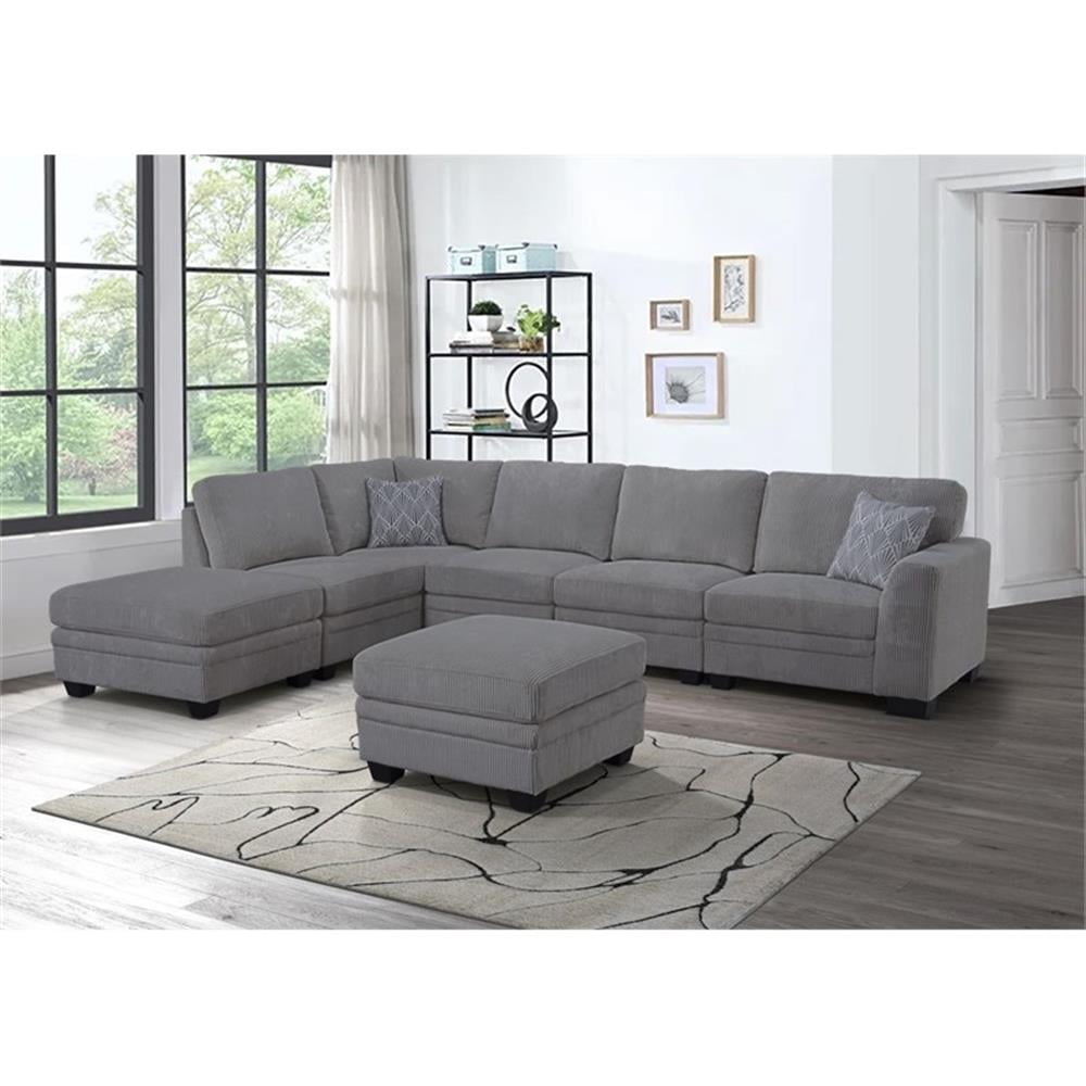 Pemberly Row 7 PCS Corduroy Flexible Combination Sectional Sofa in Dark ...