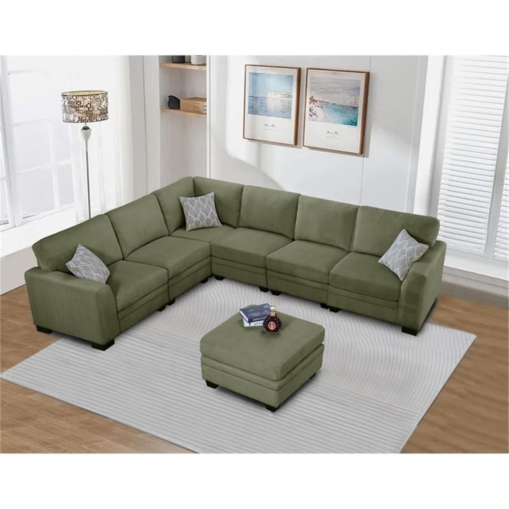 Pemberly Row 7 PCS Corduroy Flexible Combination Sectional Sofa in Olive - Walmart.com