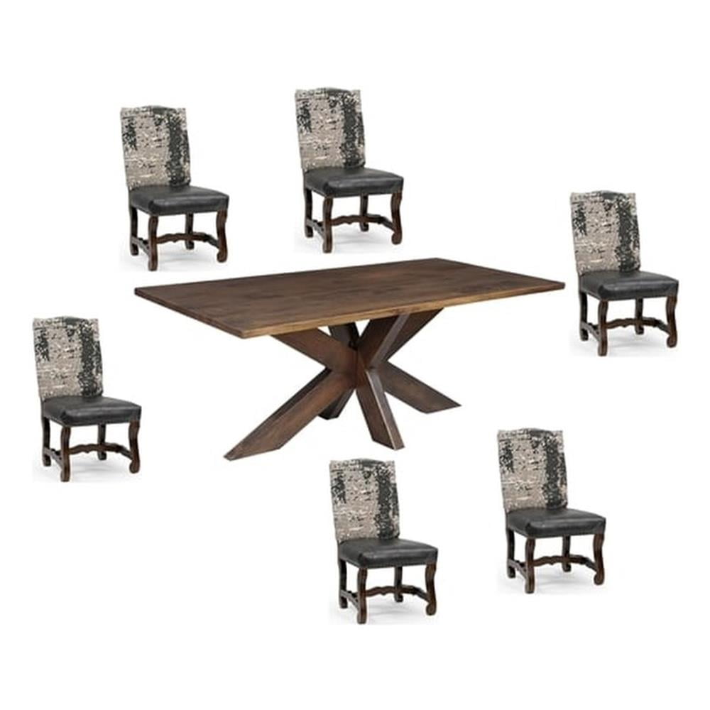 Pemberly Row 7-piece Live Edge Solid Wood Dining Set in Brown - Walmart.com