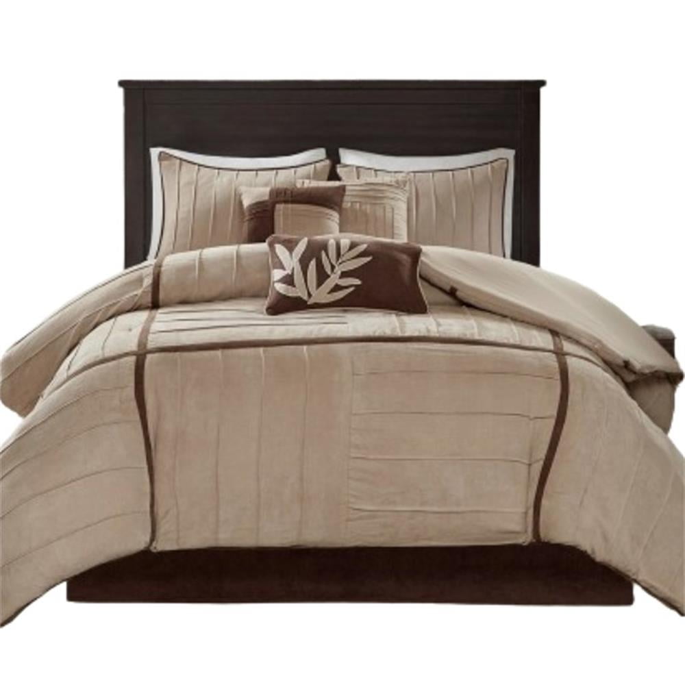 Pemberly Row 7-piece Transitional Microsuede Comforter Set in Beige ...