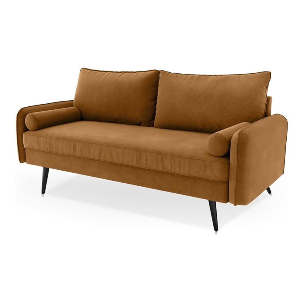 Pemberly Row 70" Modern Round Arm Velvet Sofa in Ginger Brown - Walmart.com