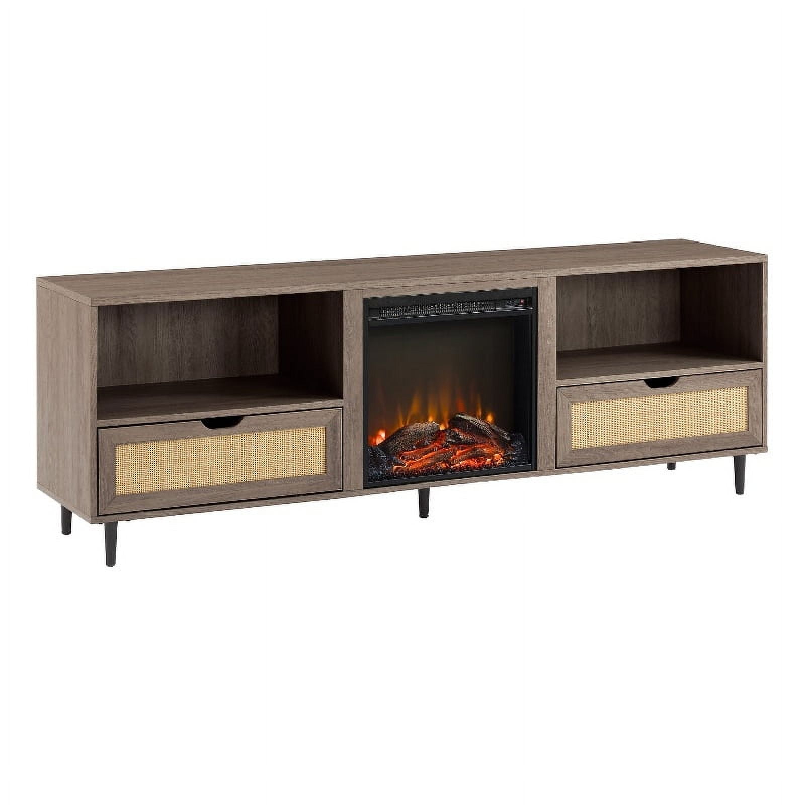 Pemberly Row 70" Modern Wood Fireplace Console with Rattan Door ...