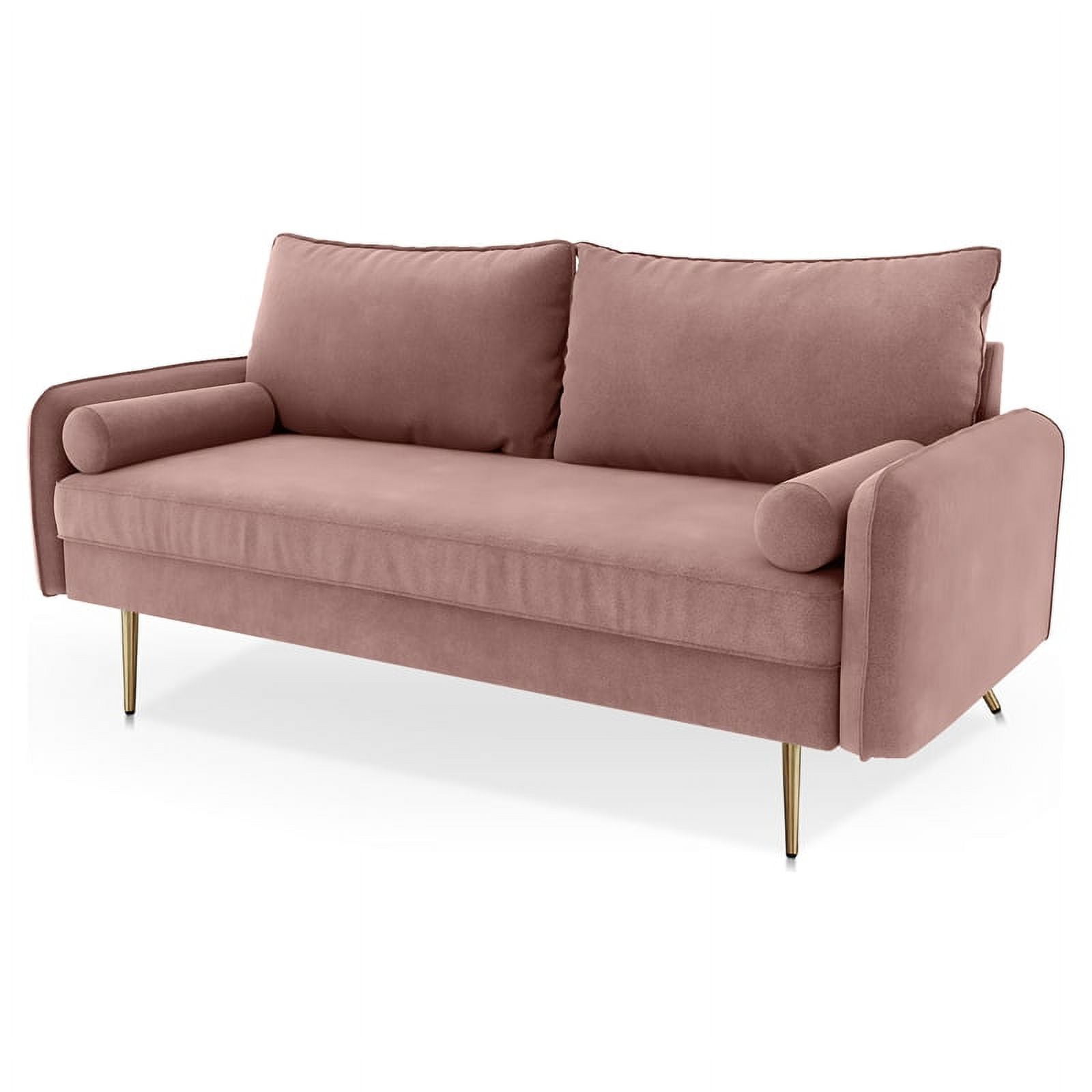 Pemberly Row 70" Round Arm Modern Velvet & Wood Sofa in Rose - Walmart.com