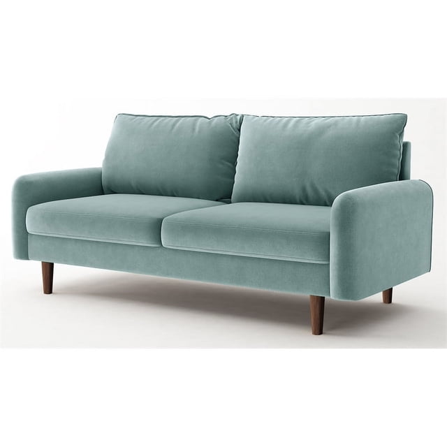 Pemberly Row 70" Rounded Arm Upholstered Velvet Sofa in Cyan Green ...