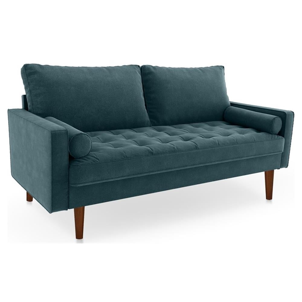 Pemberly Row 70" Square Arm Modern Velvet & Wood Sofa in Prussian Blue ...