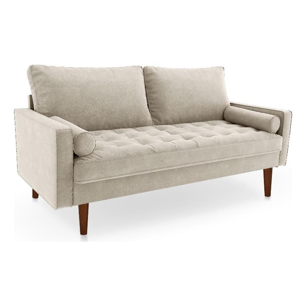 Pemberly Row 70" Square Arm Upholstered Velvet Sofa in Ivory - Walmart.com