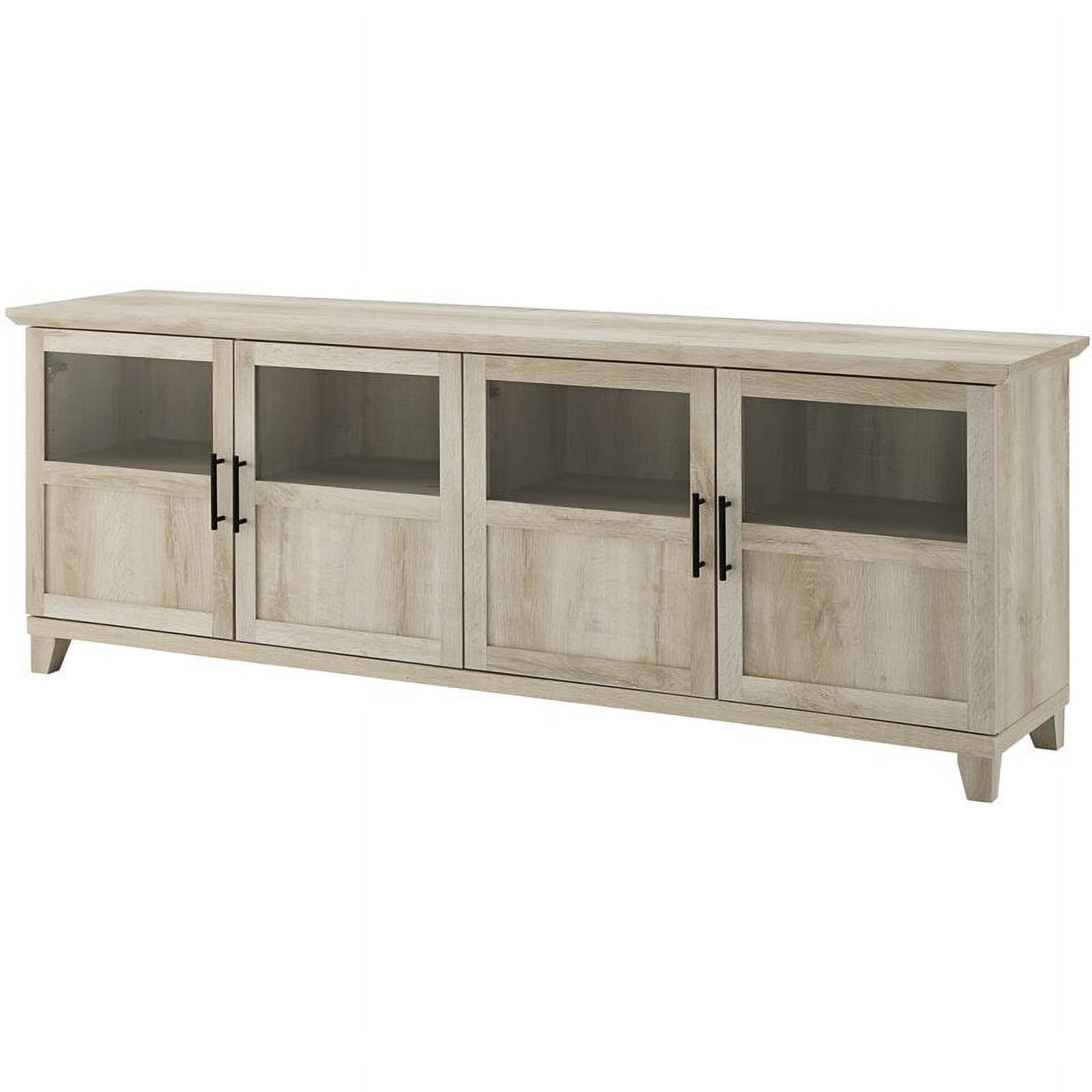Pemberly Row 70" TV Console with Glass and Wood 4 Panel Doors in White ...