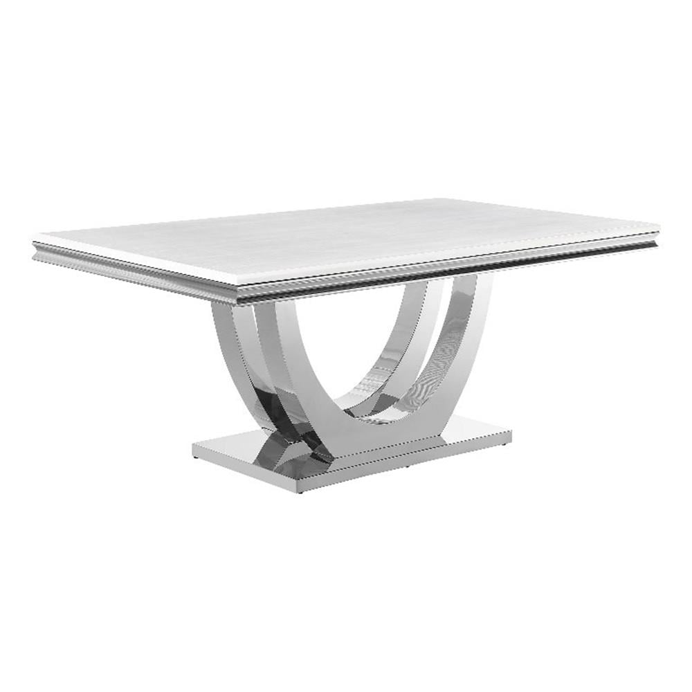 Pemberly Row 71" Dining Table Rectangular White Faux Marble Top ...