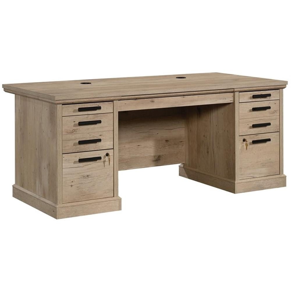 "Pemberly Row 72"" Prime Oak Double Pedestal Executive Office Desk with ...