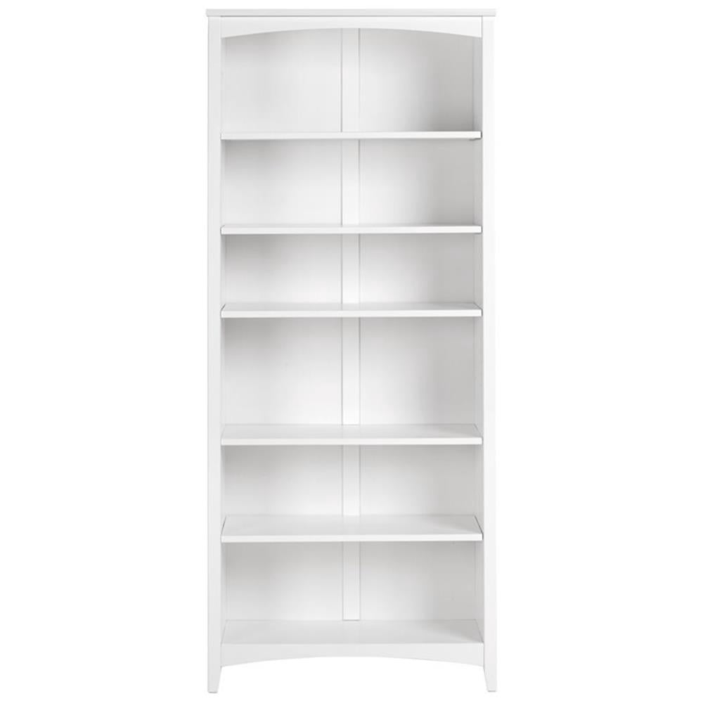 Pemberly Row 72" Shaker Style Solid Wood Bookcase in White Finish ...