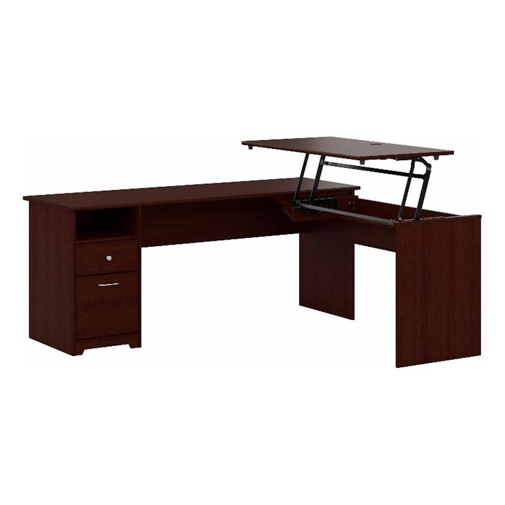 Pemberly Row 72"W 3 Position L-Shaped Sit Stand Desk in Cherry ...