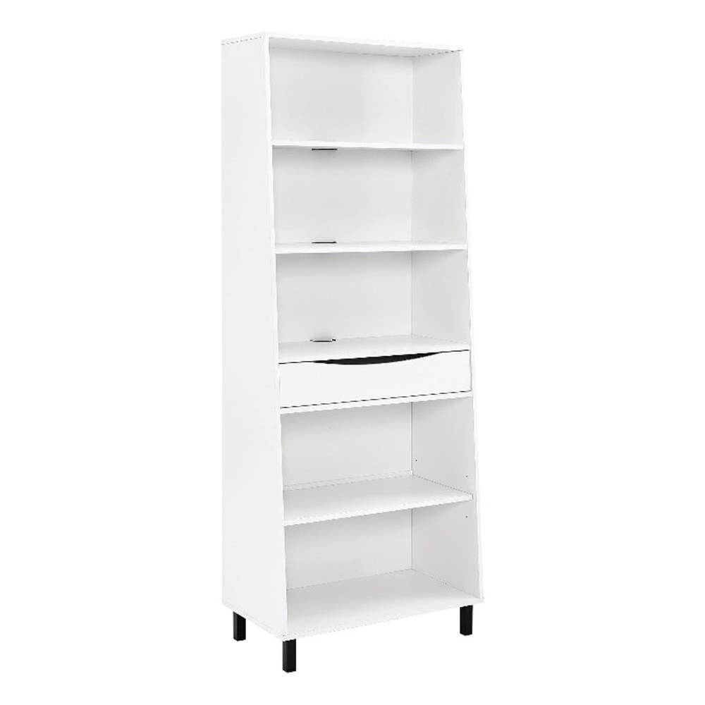Pemberly Row 72" Wood Single Drawer Angled Front Bookshelf - Solid ...