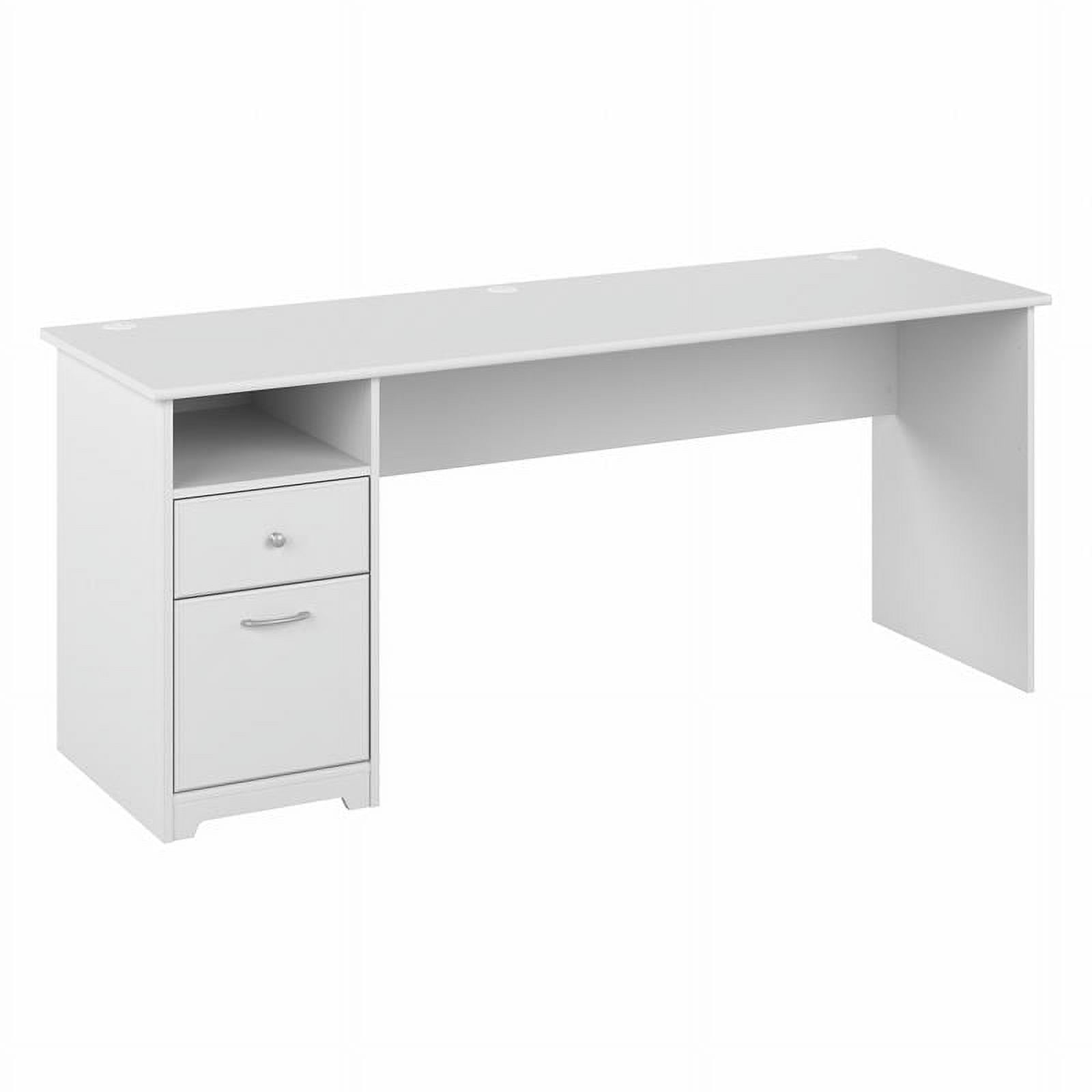 Pemberly Row 72W Computer Desk with Drawers in White - Engineered Wood ...