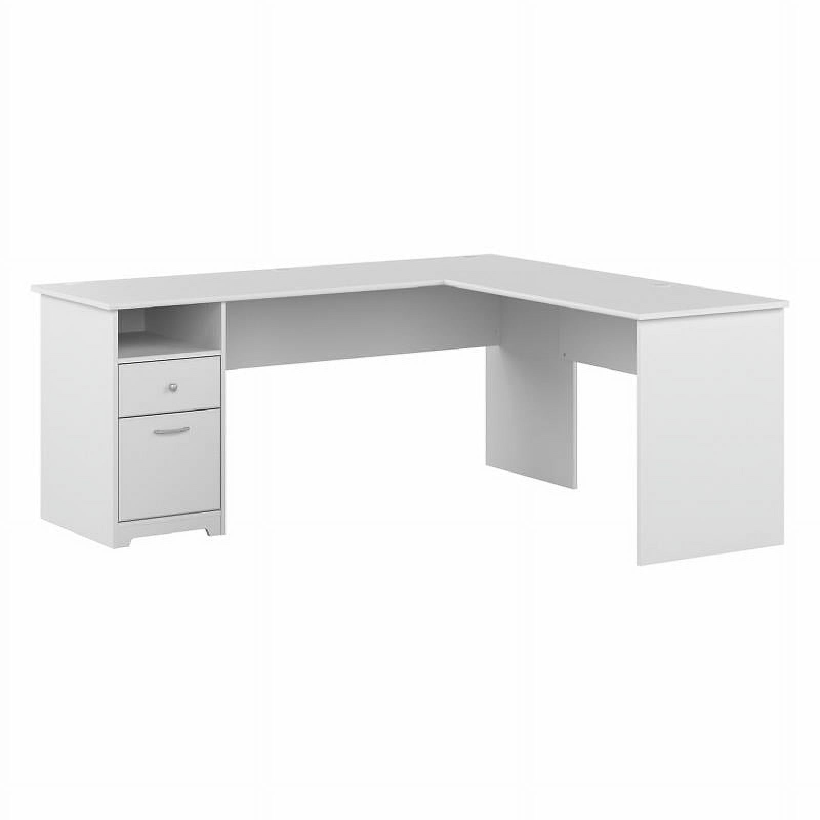 Pemberly Row 72W L Shaped Computer Desk with File in White - Engineered ...