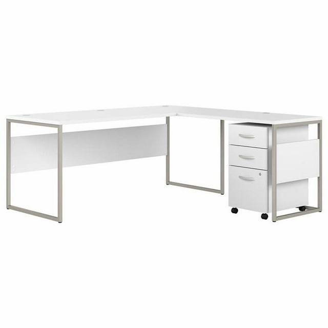 Pemberly Row 72W L Shaped Table Desk with Drawers in White - Engineered ...