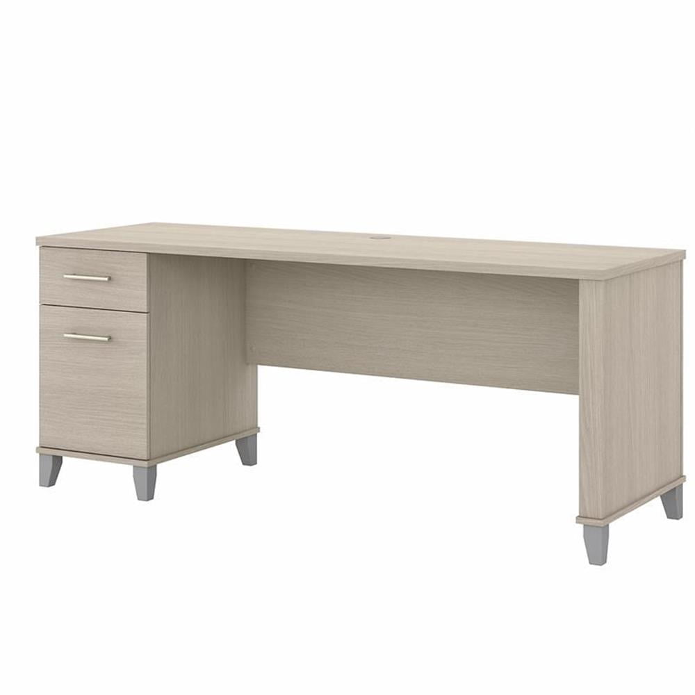 Pemberly Row 72W Office Desk with Drawers in Sand Oak - Engineered Wood ...