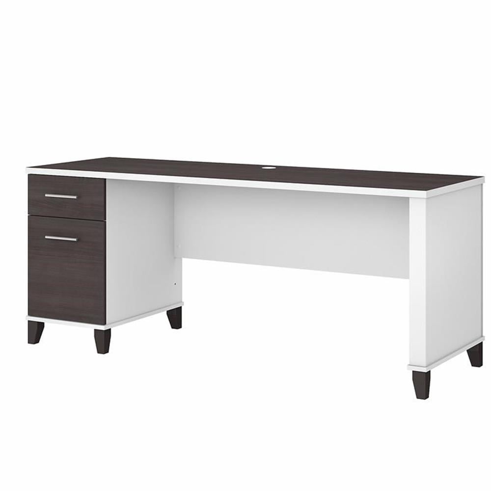 Pemberly Row 72W Office Desk with Drawers in White and Storm Gray ...