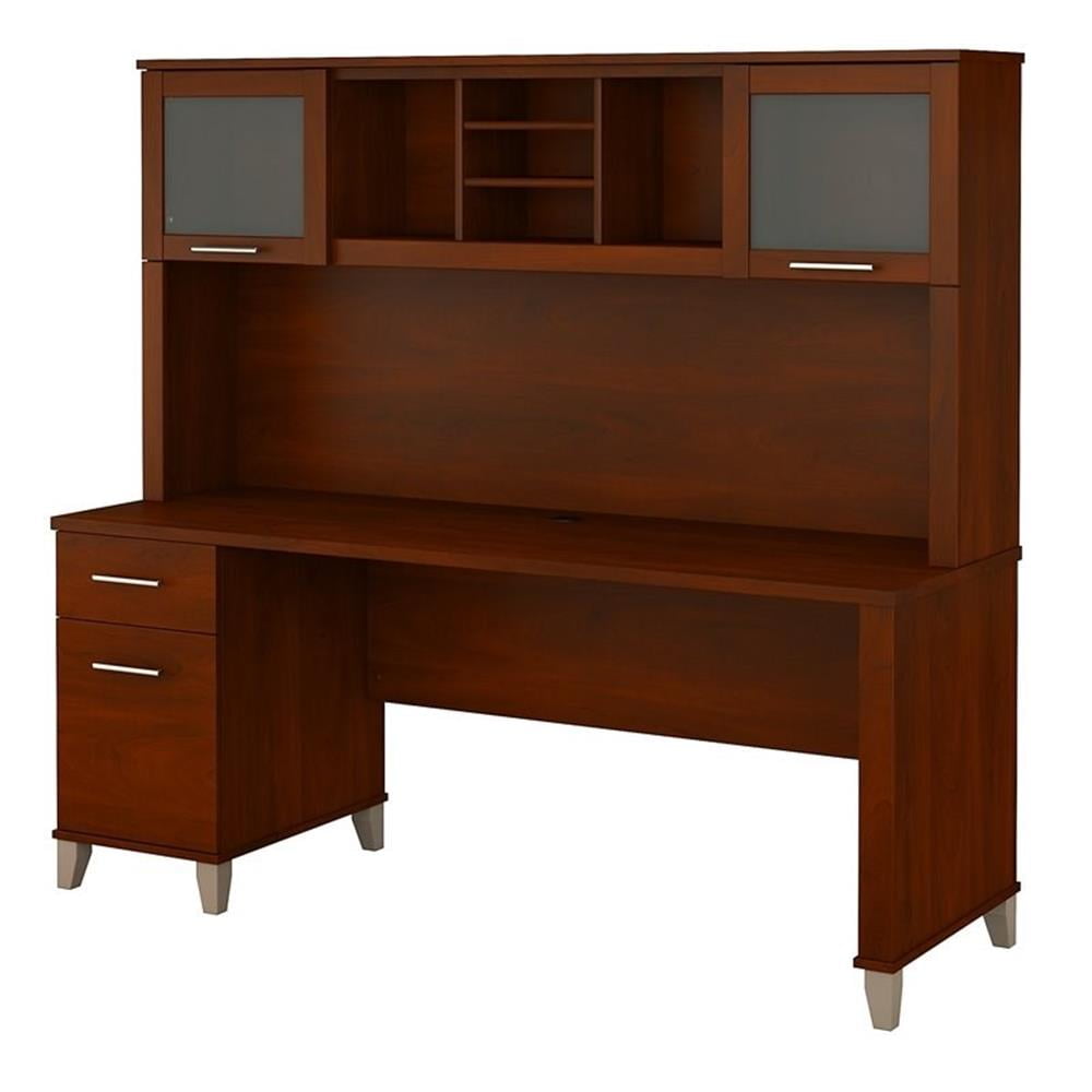 Pemberly Row 72W Office Desk with Hutch in Hansen Cherry - Engineered ...