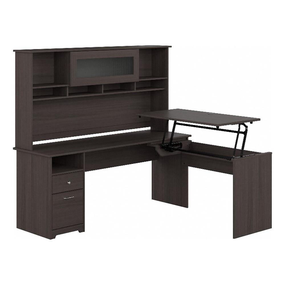 Pemberly Row 72W Sit to Stand L Desk with Hutch in Heather Gray ...