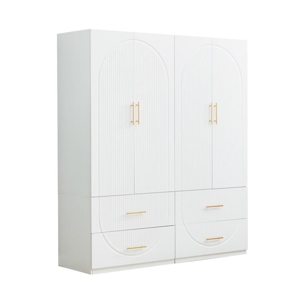 Pemberly Row 74.2" H Wood 4 Doors Armoire Wardrobe Closet Shelves in ...