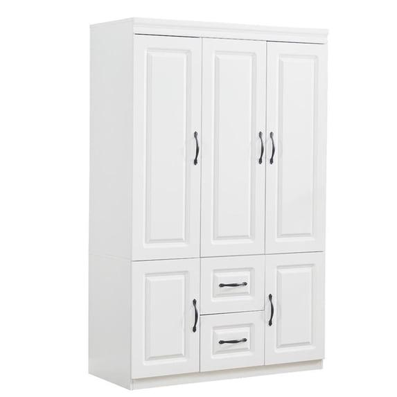 Pemberly Row 74"H Wood Armoire Wardrobe Closet with 3 Doors in White ...