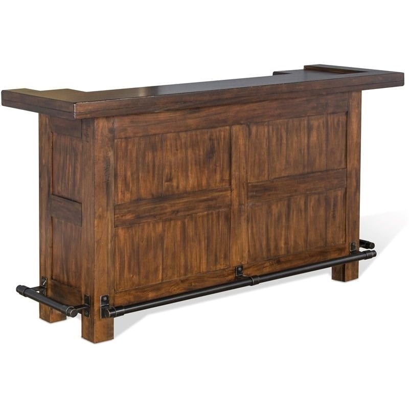 Pemberly Row 78" Farmhouse Wood Bar Unit in Medium Brown - Walmart.com