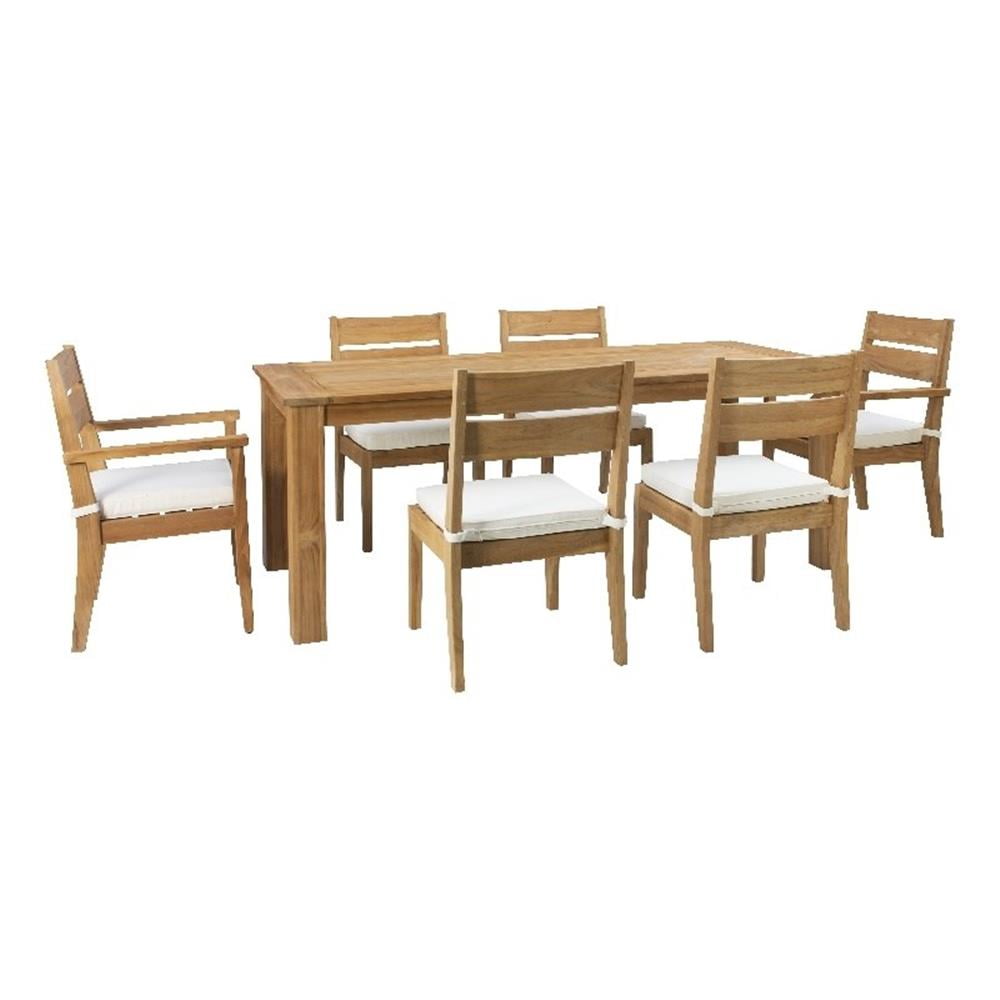 Pemberly Row 7Pc Set Teak Outdoor Table and 6 Chairs with Cushions in ...