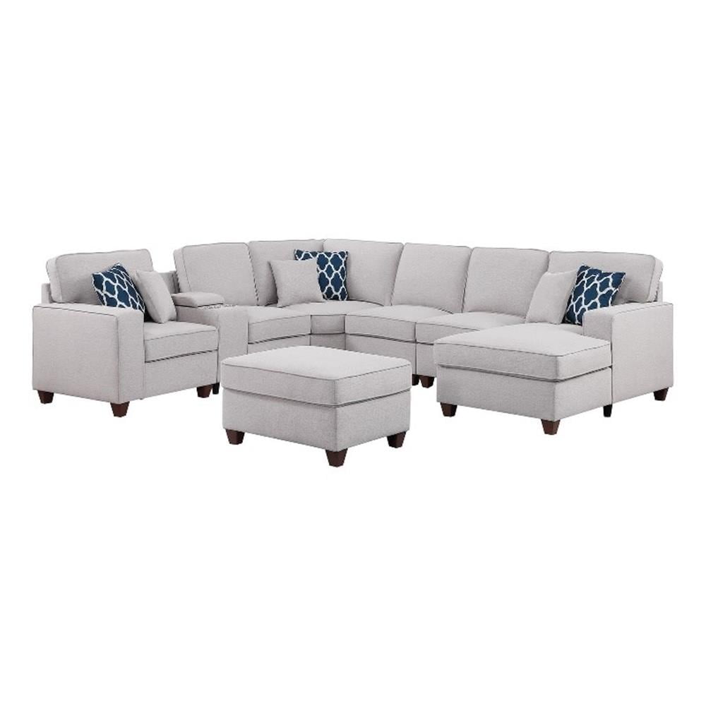 Pemberly Row 8-Piece Fabric Upholstered Sectional w/ Console & Chaise ...