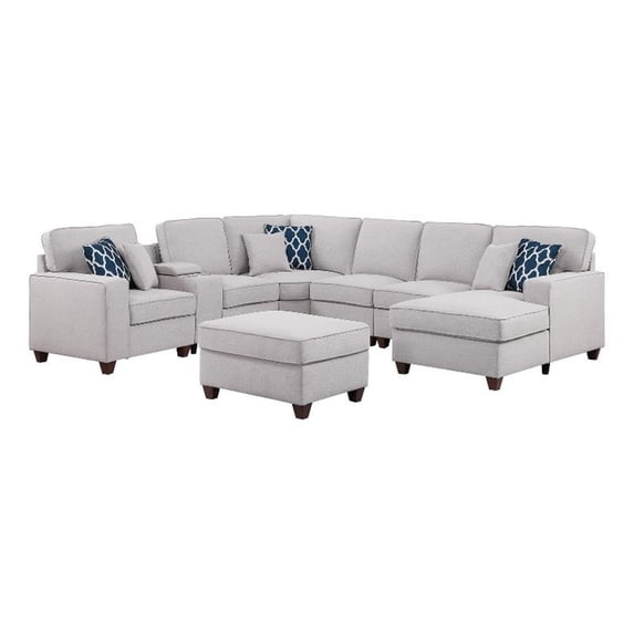Pemberly Row 8-Piece Fabric Upholstered Sectional w/ Console & Chaise ...