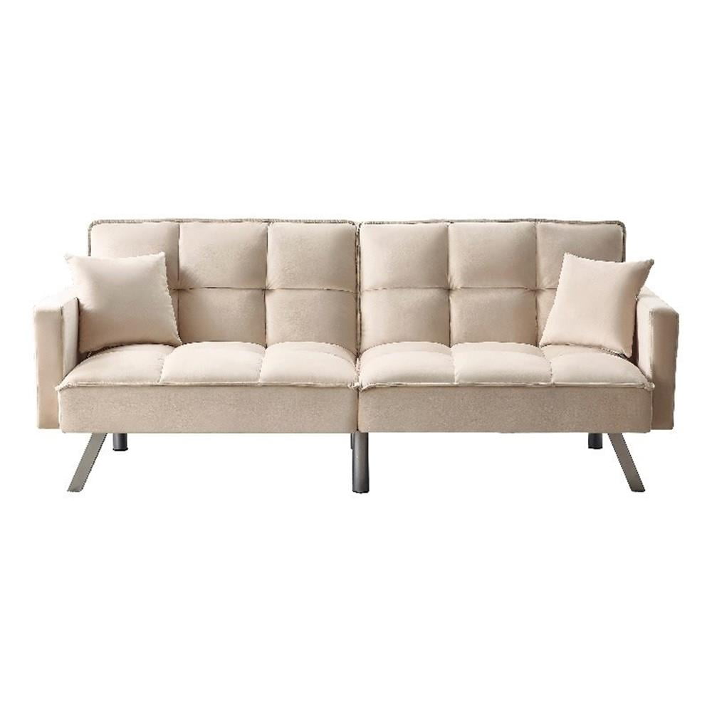 Pemberly Row 80" Convertible Wood & Velvet Fabric Sleeper Sofa Bed in ...