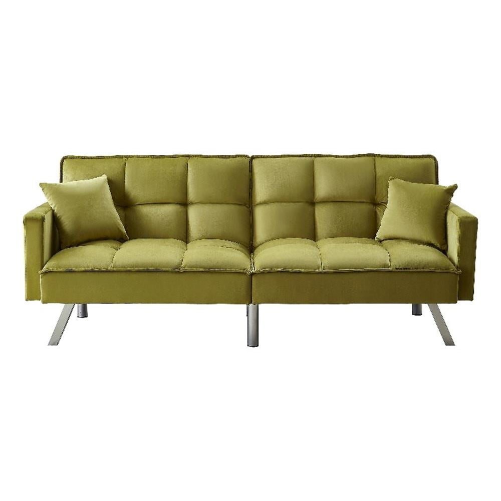 Pemberly Row 80" Convertible Wood & Velvet Fabric Sleeper Sofa Bed in ...