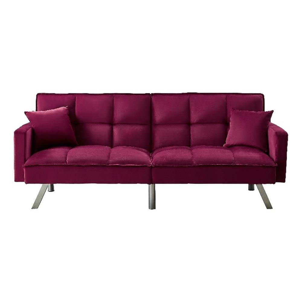 Pemberly Row 80" Convertible Wood & Velvet Fabric Sleeper Sofa Bed in ...