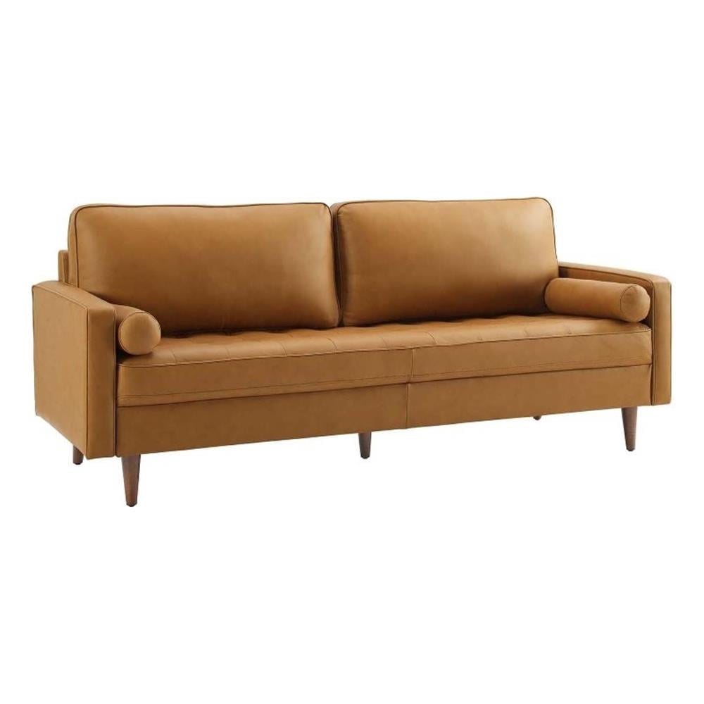 Pemberly Row 81" Modern Top Grain Leather Upholstered Sofa in Tan ...